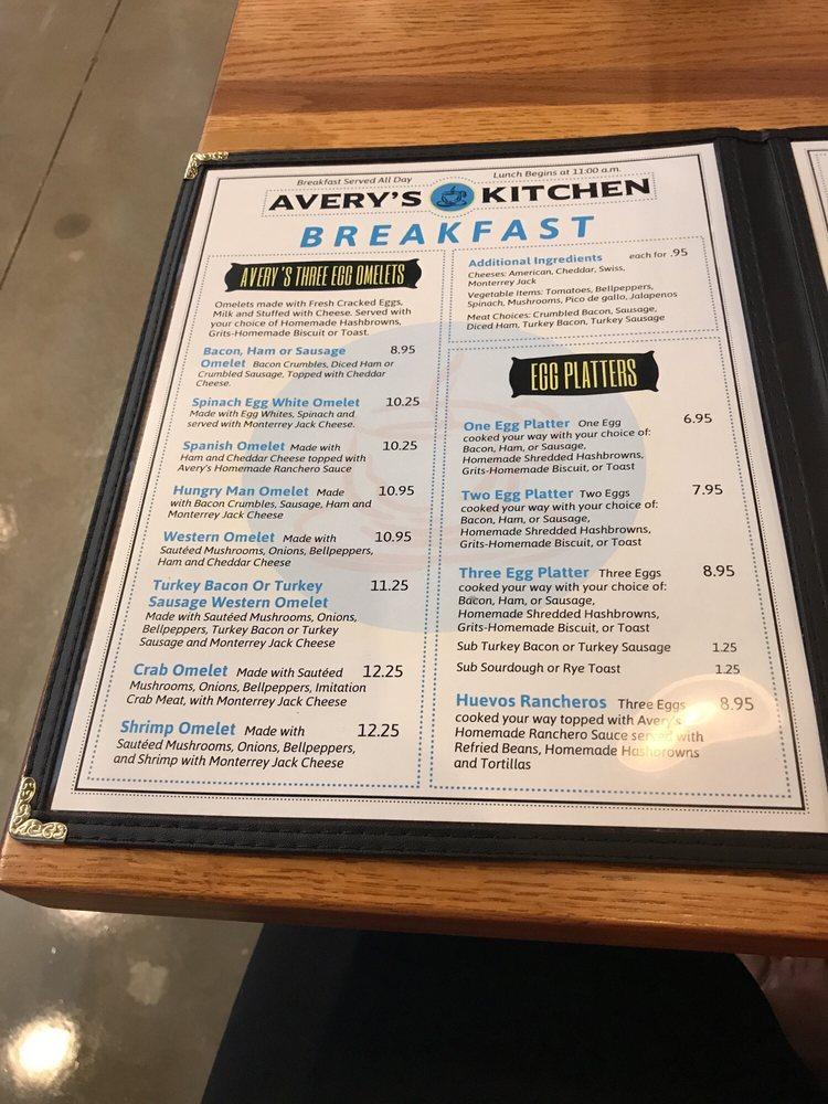 Menu at Avery's Kitchen restaurant, New Braunfels