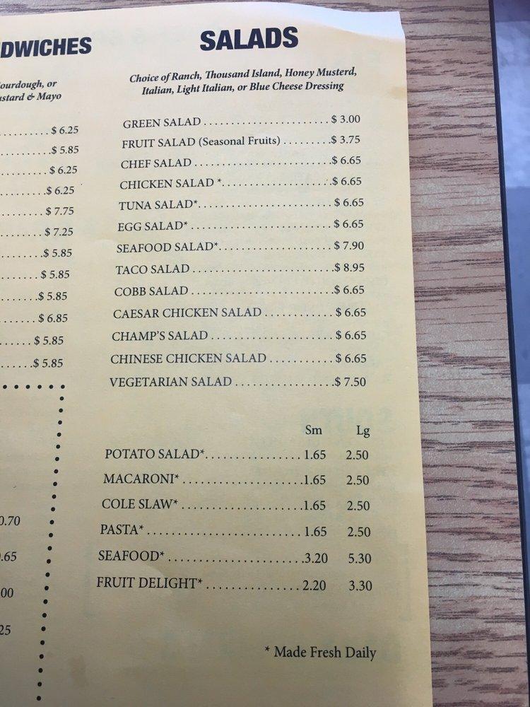 Menu at Champ's Deli Restaurant, Signal Hill