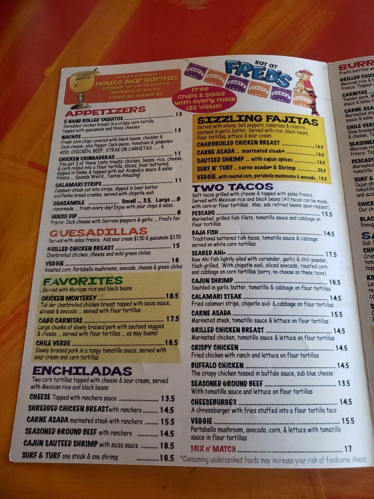 Menu at Fred's Mexican Cafe - Kihei, Kihei