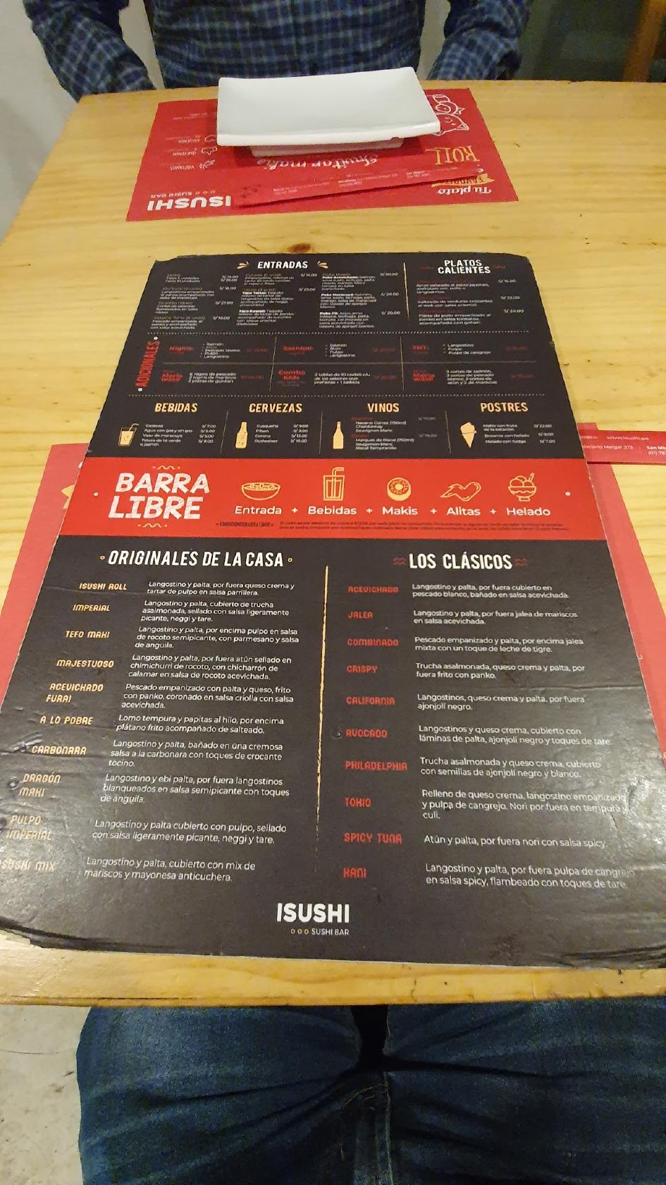 Carta del restaurante Isushi, Santiago del Surco, Av. Caminos del Inca 1517