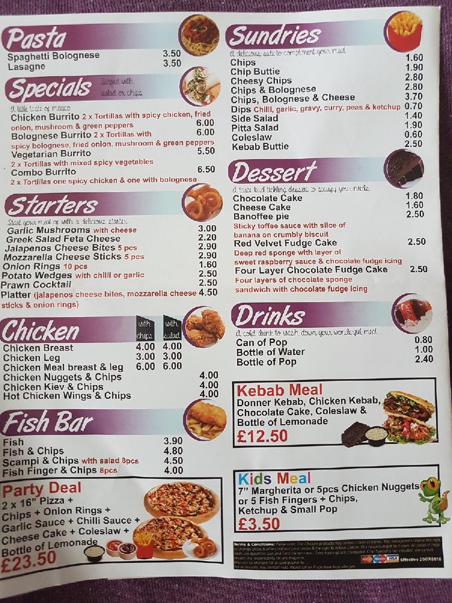 Menu at Rominos Pizza pizzeria, Gateshead