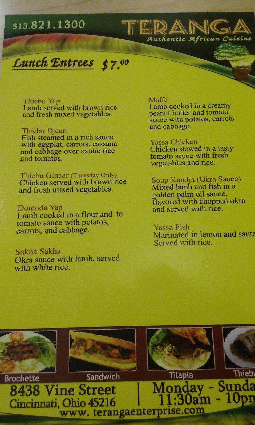 Menu at Teranga African Restaurant, Cincinnati