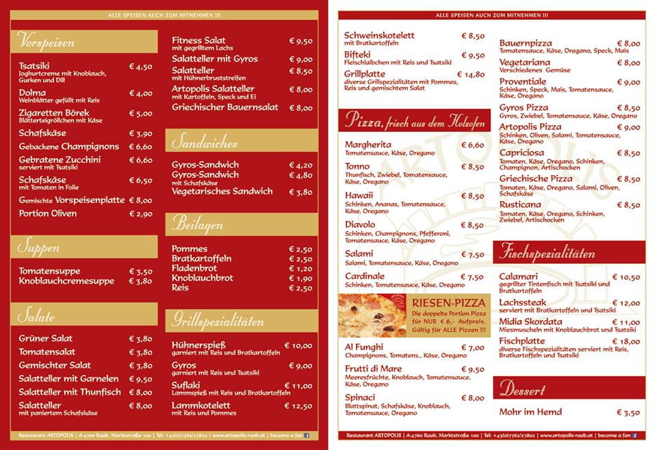 Menu at ARTOPOLIS Restaurant, Raab