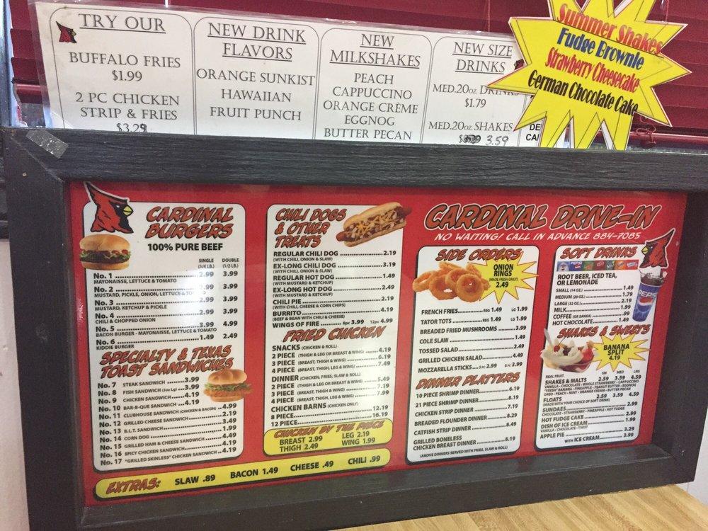 Menu at Cardinal Drive-In restaurant, Brevard