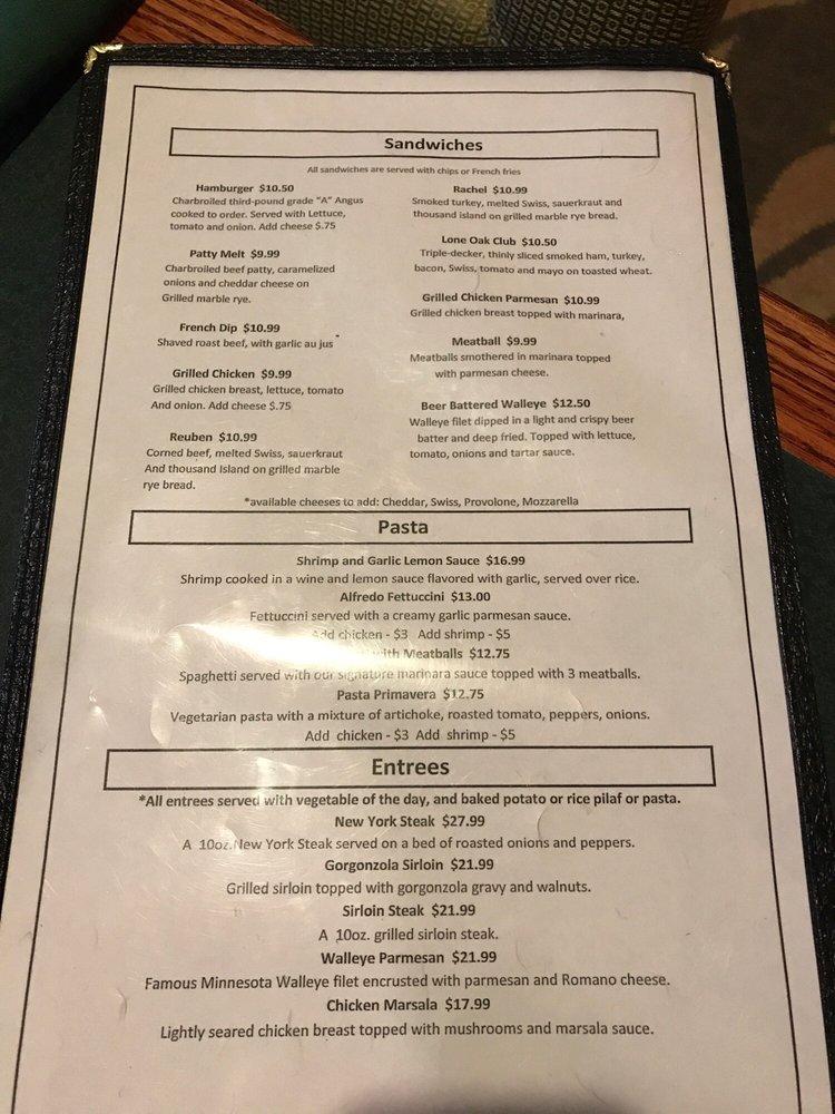 Menu at Lone Oak Cafe, Eagan