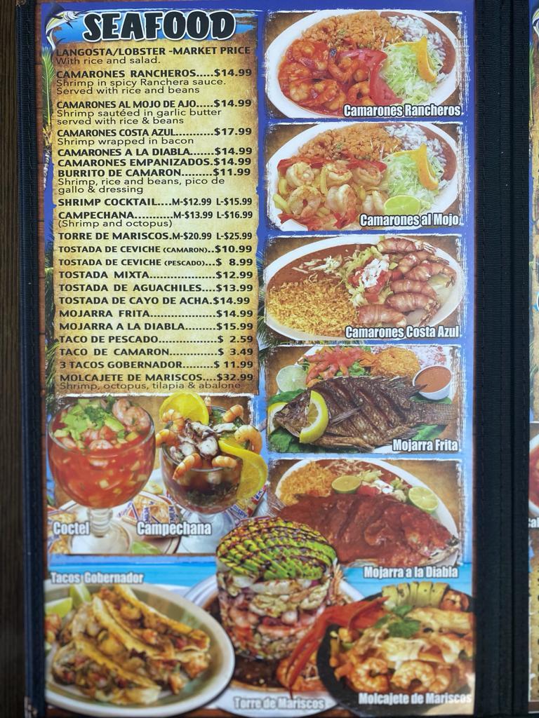 Menu at Mariscos El Leo restaurant, Anaheim