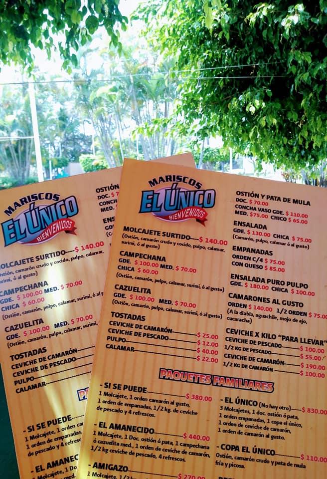 Menu at Mariscos el unico restaurant, Tepic, Las banderas