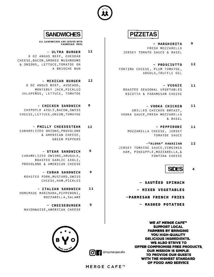 Menu at Merge Caf pizzeria, Union City