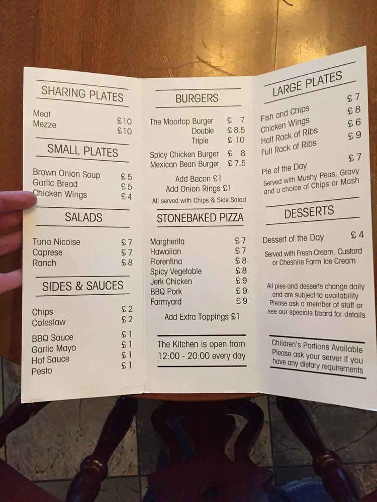 Menu at Moor Top pub & bar, Stockport