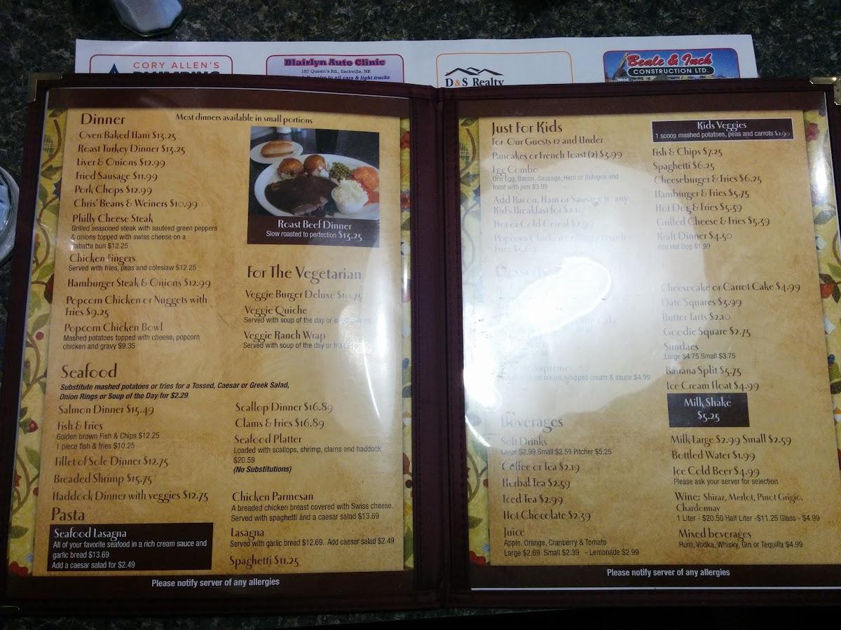 Menu at Patterson's restaurant, Sackville