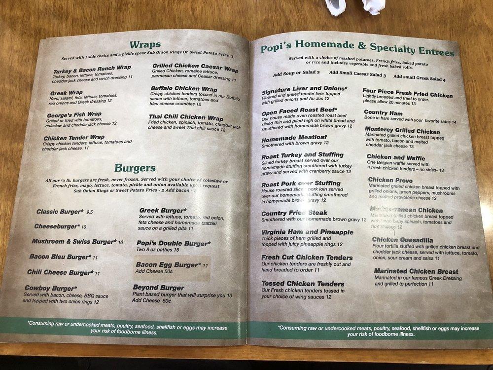 Menu at Popi's Place IV restaurant, Ellenton, US-301