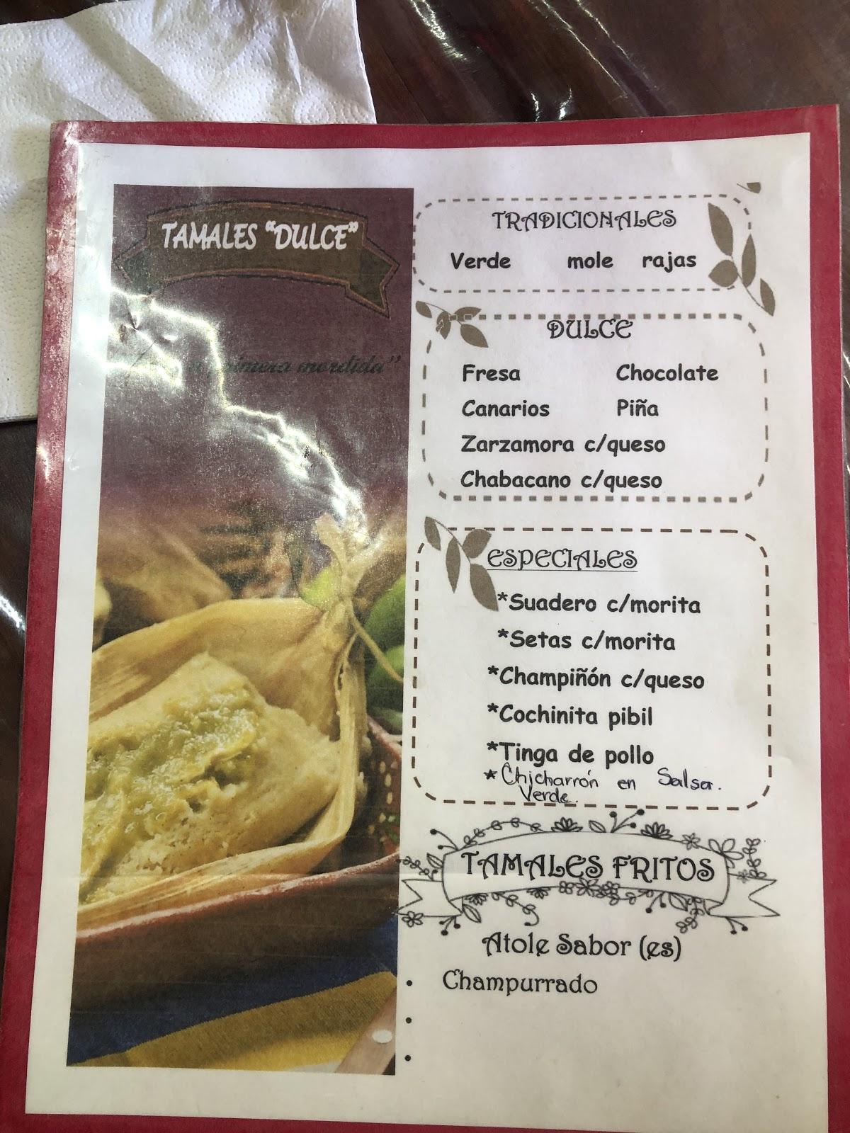 Menu at Tamales Dulce cafe, Tlalmanalco