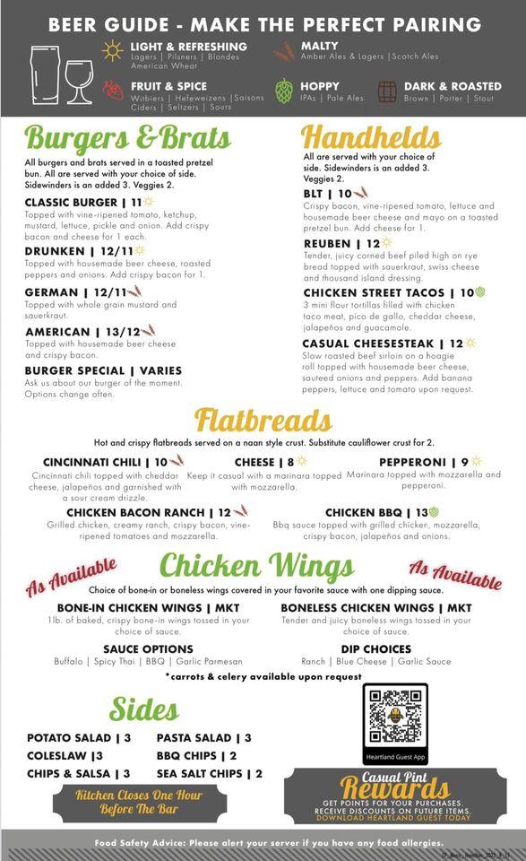 Menu at The Casual Pint of Hamilton pub & bar, Hamilton