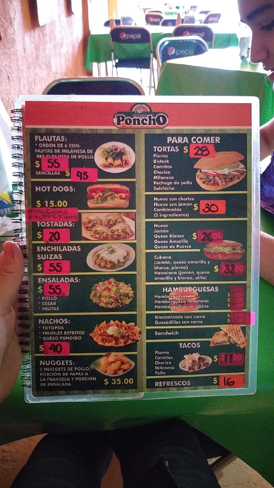 Menu at Tortas Poncho cafeteria, Leon, Bv. Francisco González Bocanegra 420