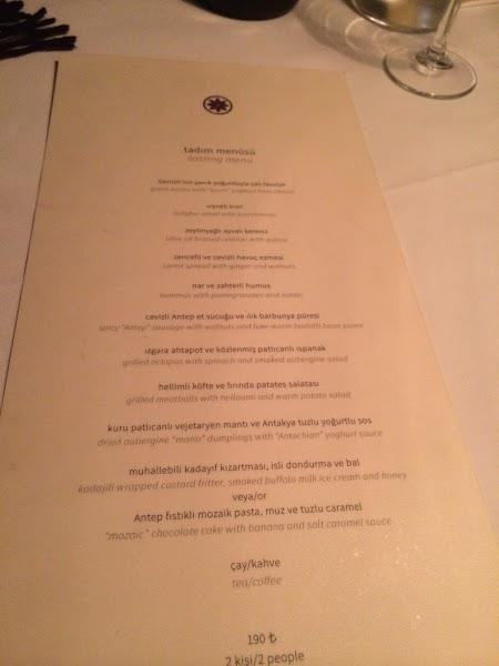 Menu at Yeni Lokanta, Istanbul, Kumbaracı Ykş. No:66