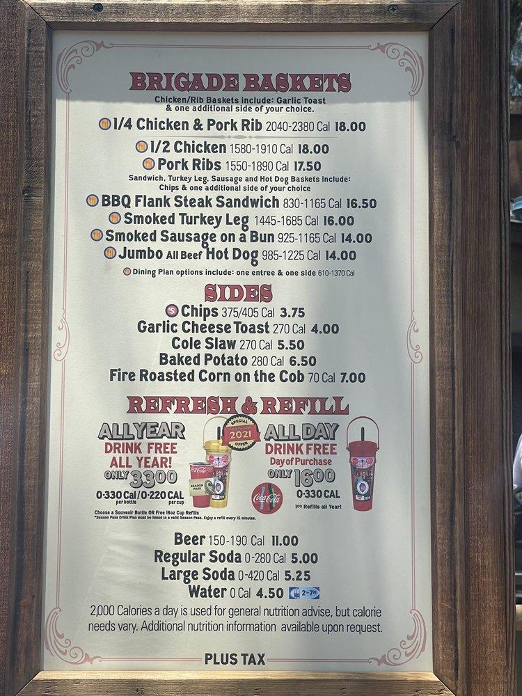 Menu at Fireman's Brigade Barbecue, Buena Park