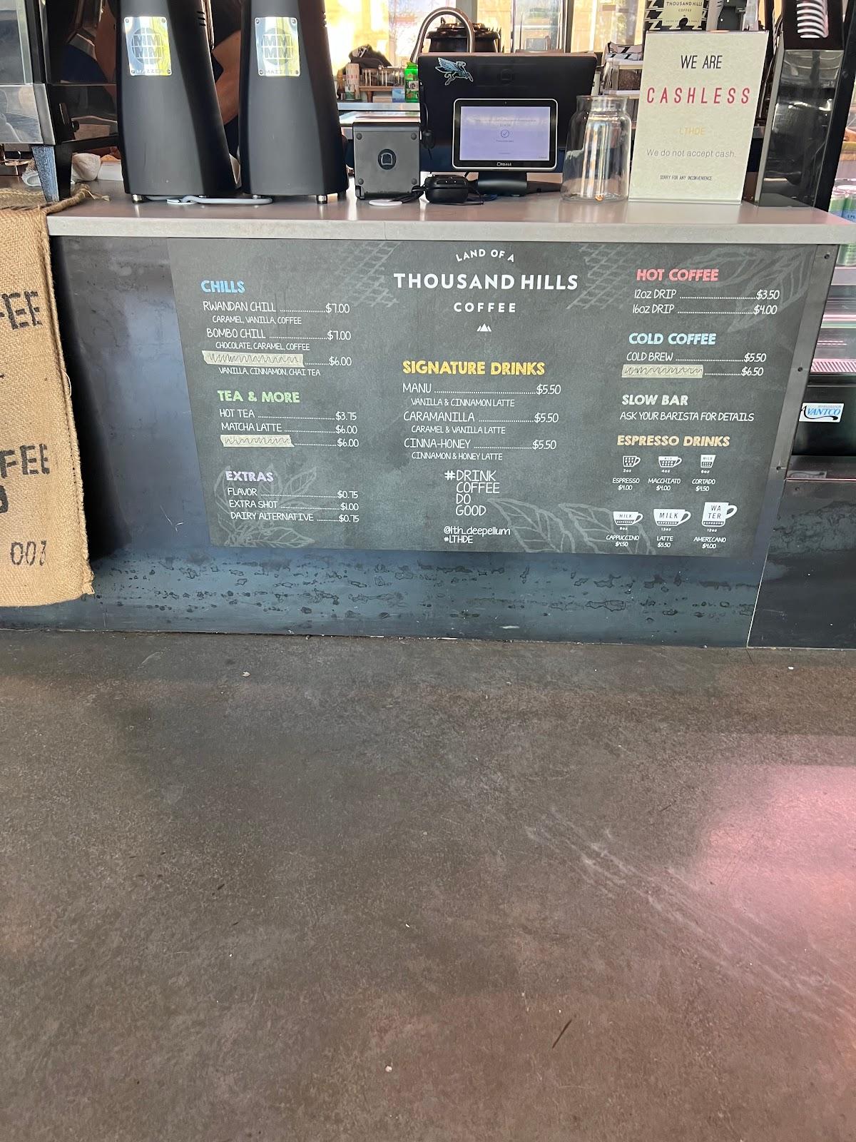 Menu at Land of a Thousand Hills Coffee, Dallas