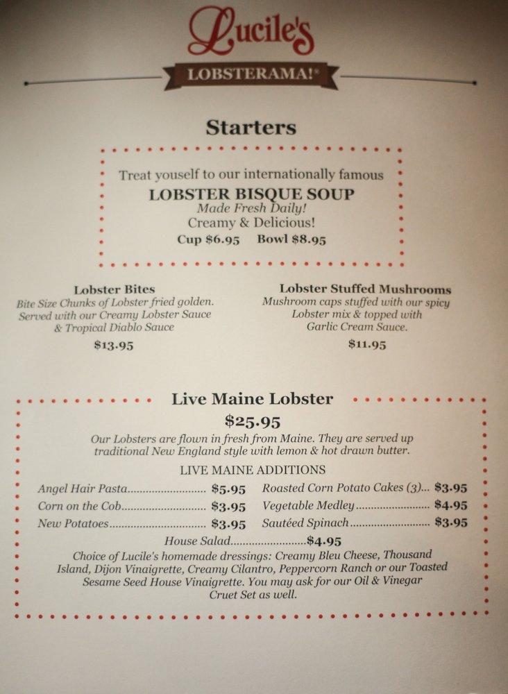 Menu at Lucile’s restaurant, Fort Worth