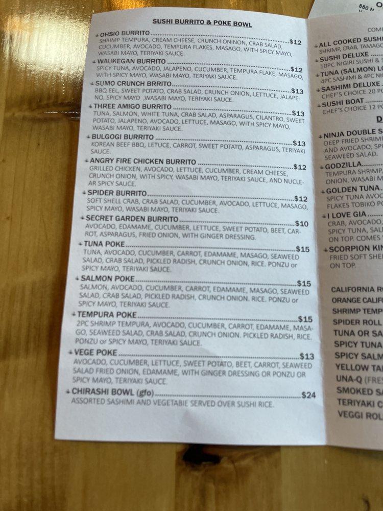 Menu at Ohsio Sushi restaurant, Waukegan