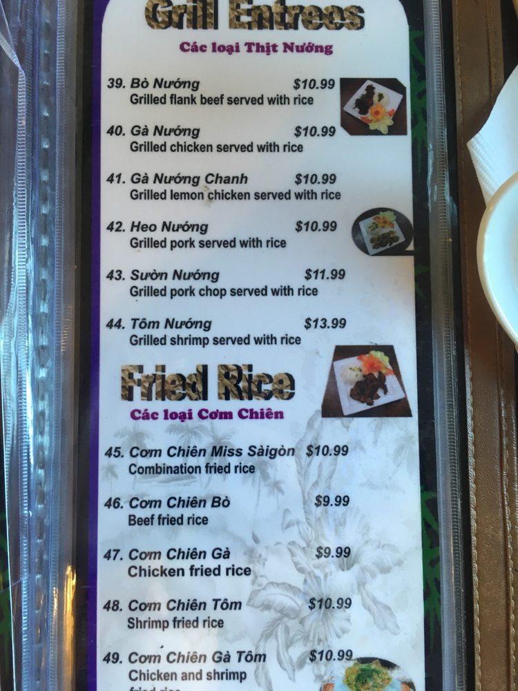 Menu at Pho Miss Saigon restaurant, Hershey
