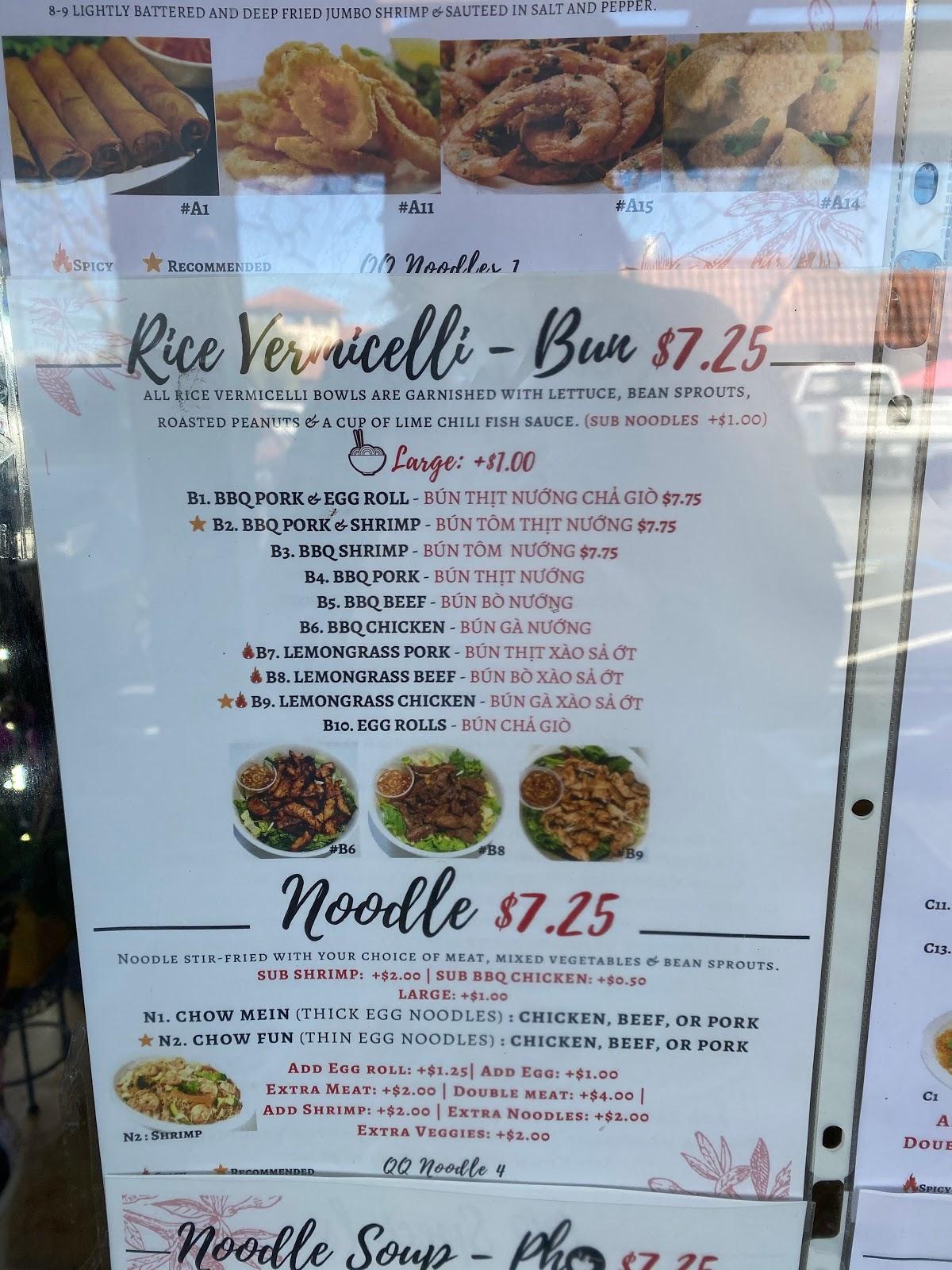 Menu at QQ Noodle restaurant, Marina