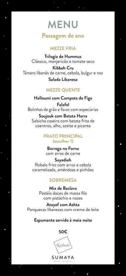 Menu at Sumaya restaurant, Lisbon