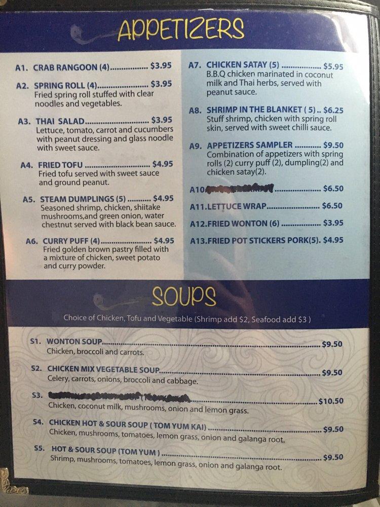 Menu at Thai Thara restaurant, Richmond