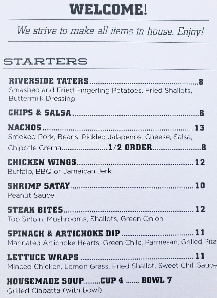 Menu at The Riverside restaurant, Maupin