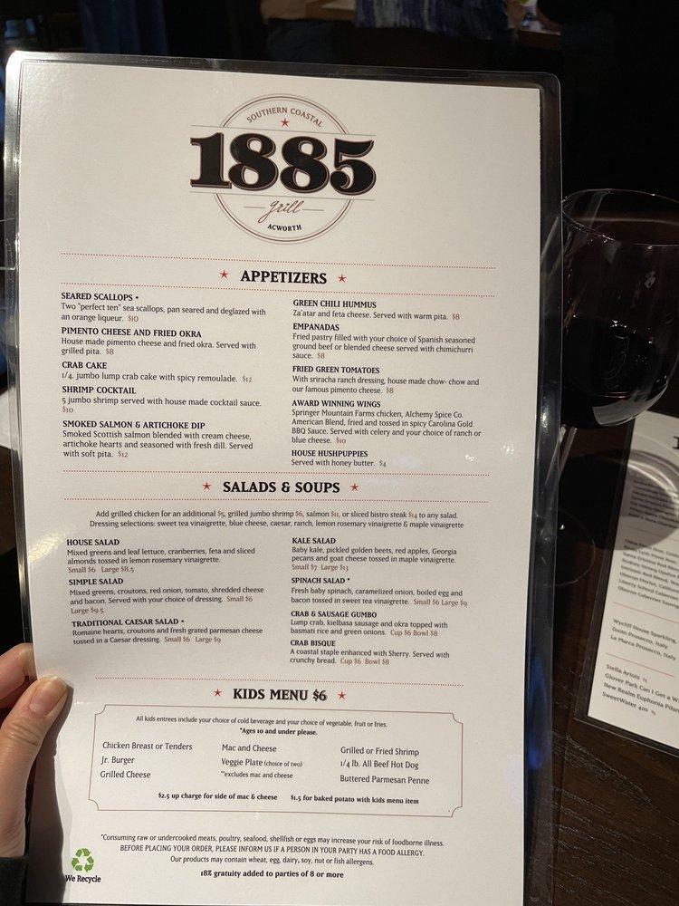 Menu at 1885 Grill- Acworth steakhouse, Acworth