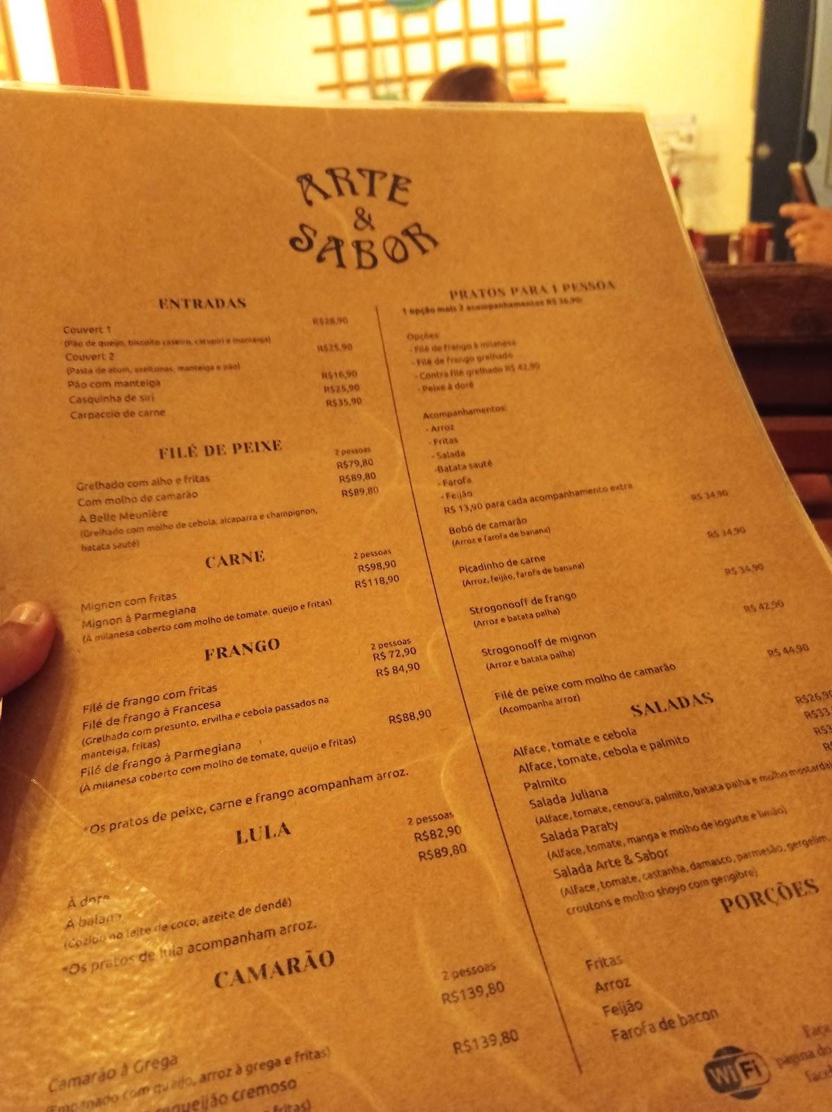 Menu em Restaurante Arte e Sabor - Paraty, Paraty