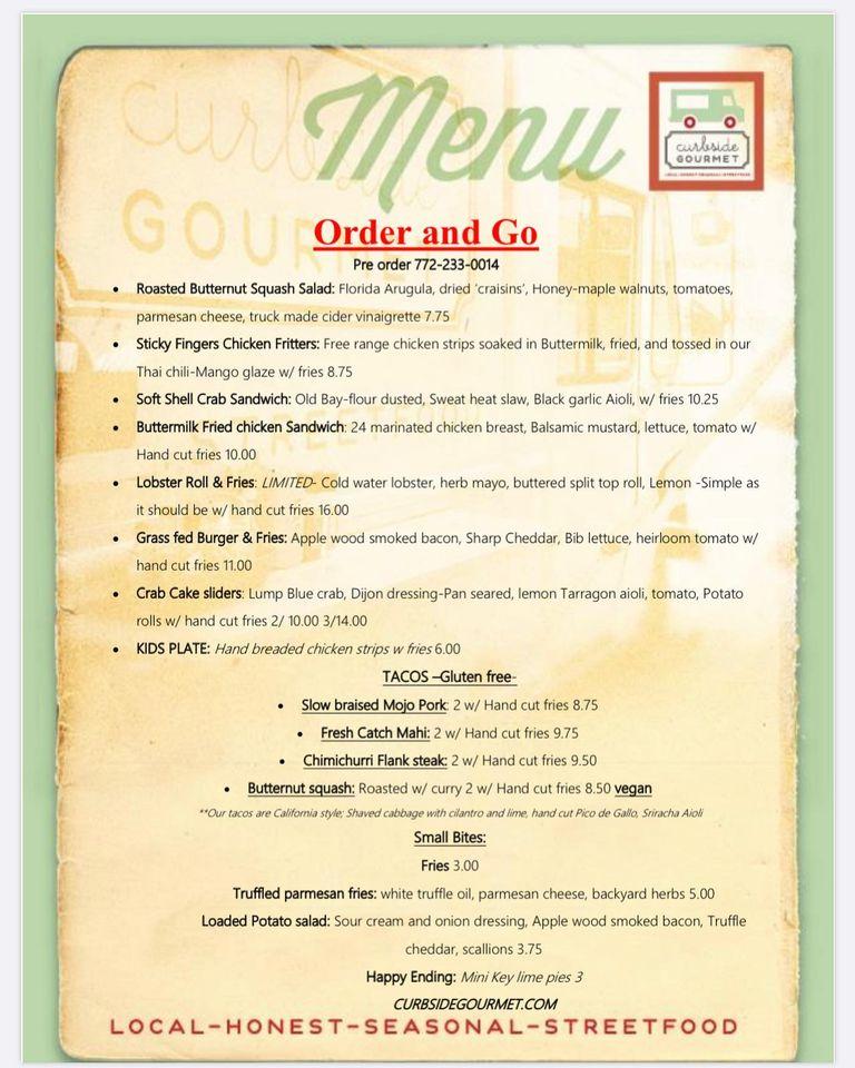 Menu at Curbside Gourmet restaurant, West Palm Beach, Haverhill Rd