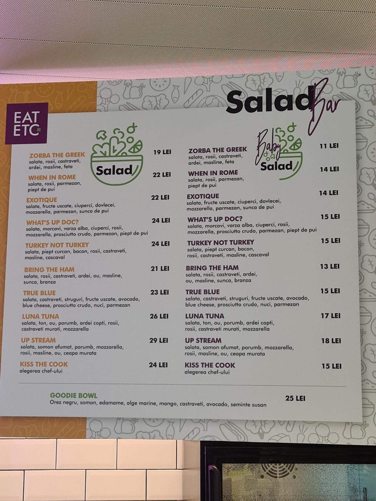 Menu at EAT ETC, Bucharest