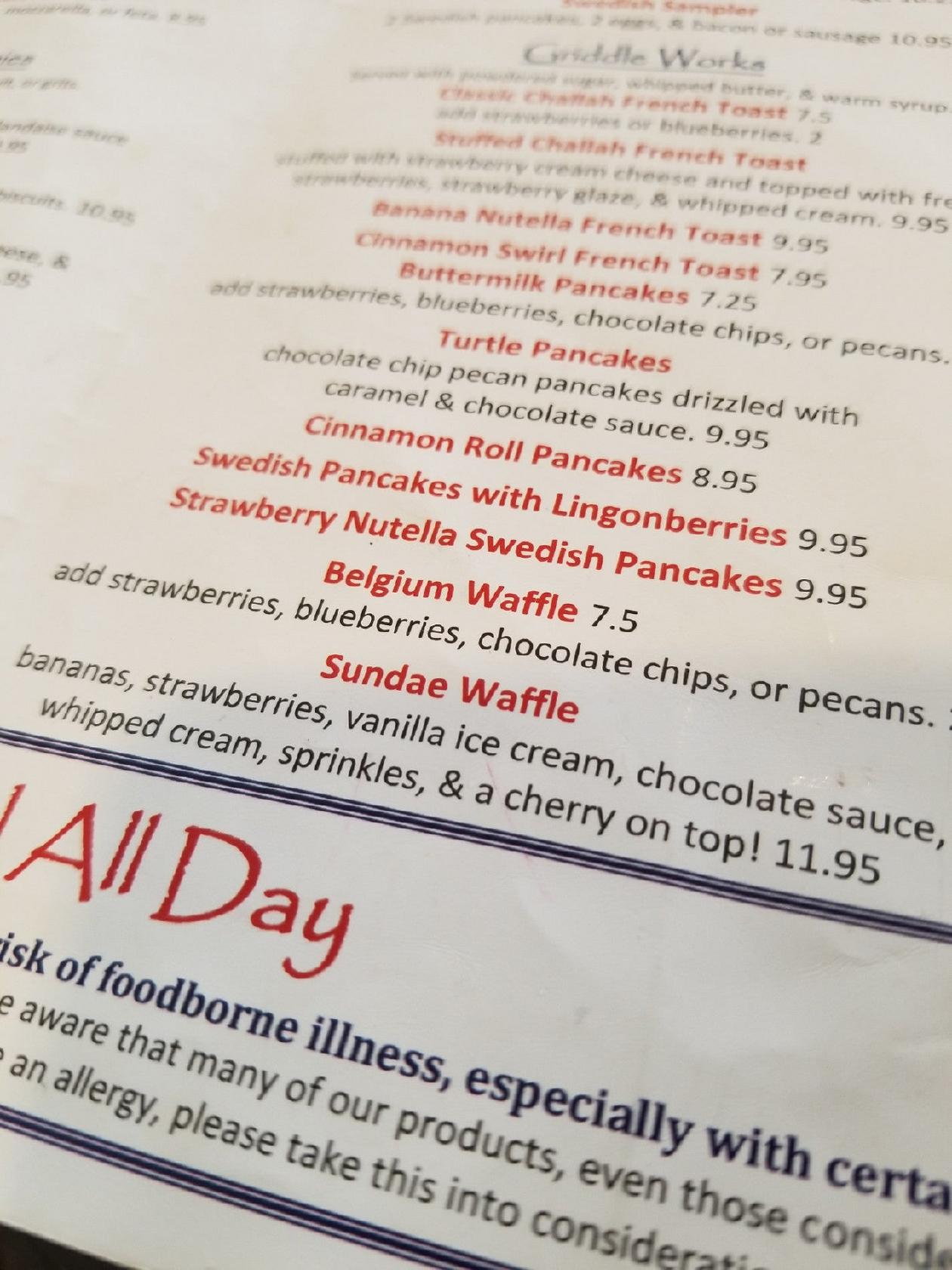 Menu at Eddie's Diner restaurant, Plano