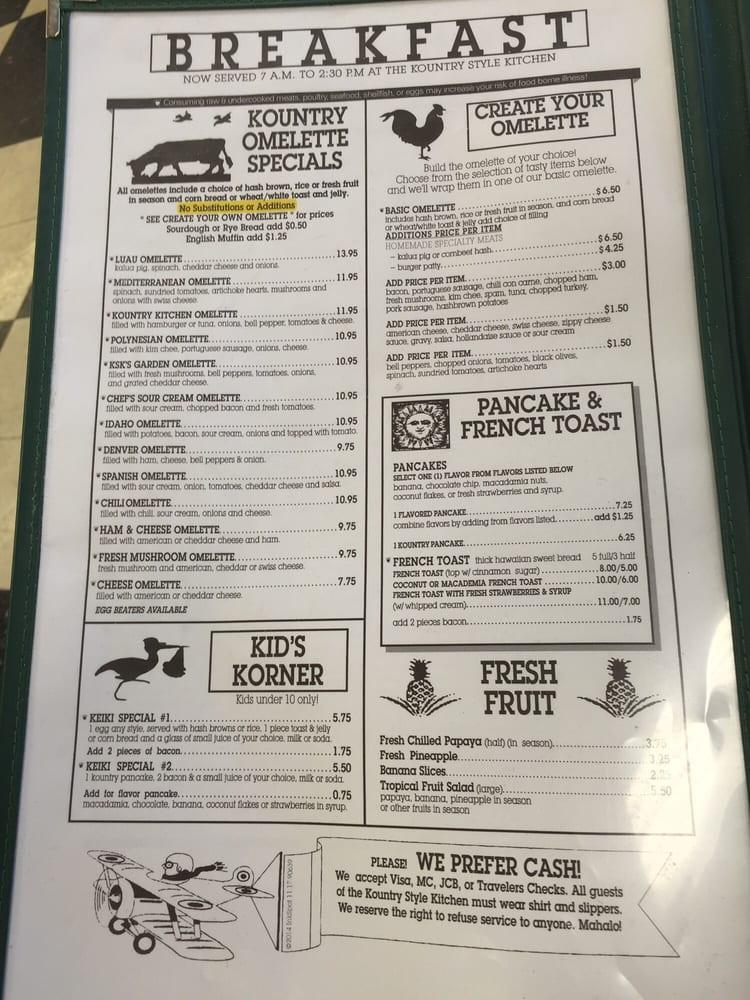 Menu at Kountry Style Kitchen Restaurant Ewa Beach, Ewa Beach