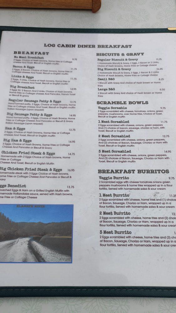 Menu at Log Cabin Diner restaurant, Klamath, 301 CA-169