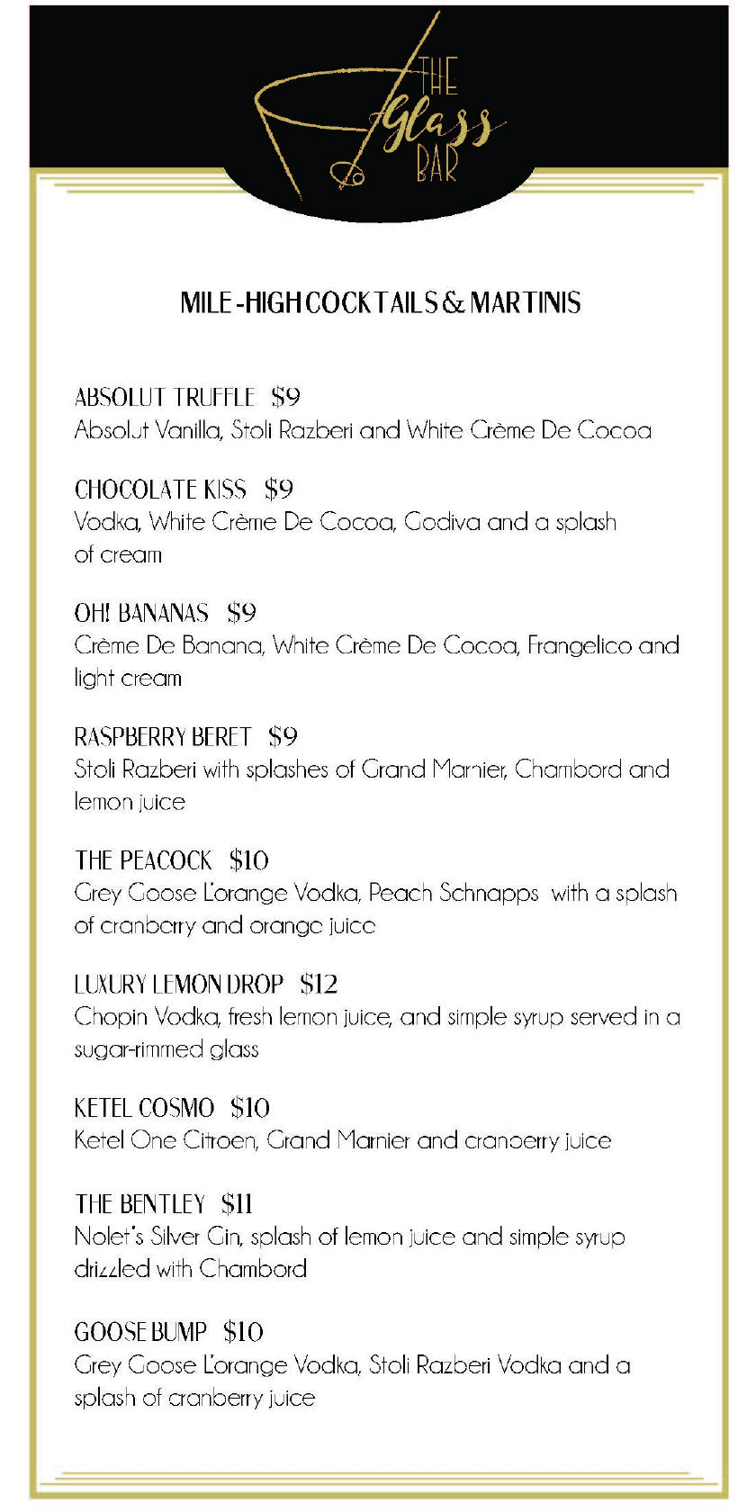 Menu at Peacock Room-Hassayampa Inn pub & bar, Prescott