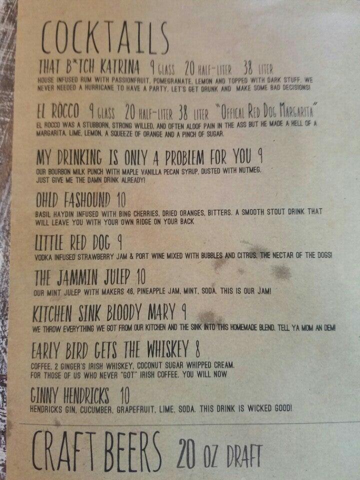 Menu at Red Dog Diner pub & bar, New Orleans