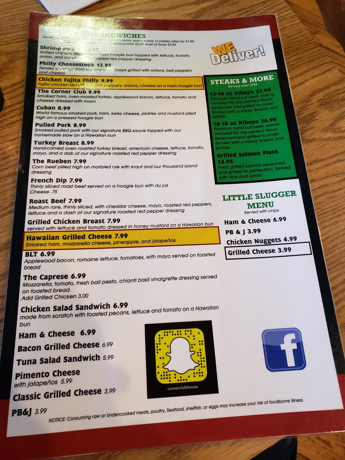 Menu at The Corner Clubhouse, Magnolia