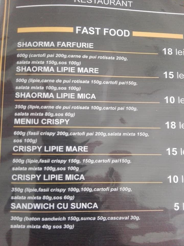Menu at The Godfather, Pașcani