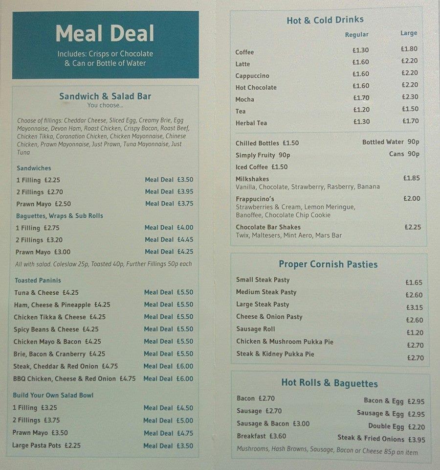 Menu at The Village cafe, Plymouth, Tamar Hotel