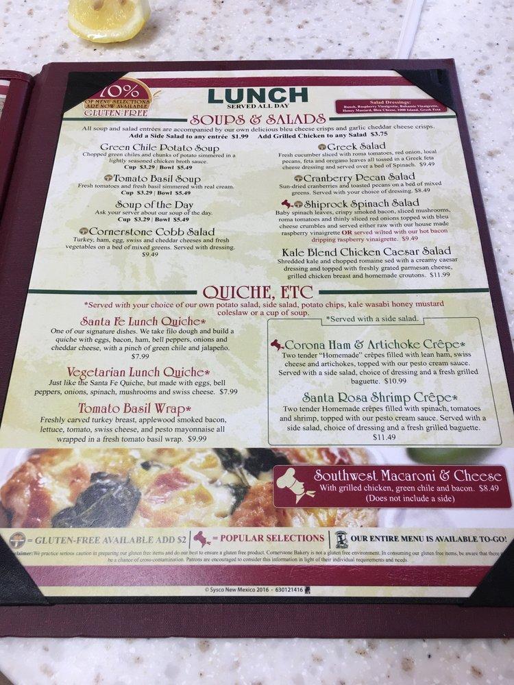 Menu at The Cornerstone Bakery & Cafe, Ruidoso, Sudderth Dr