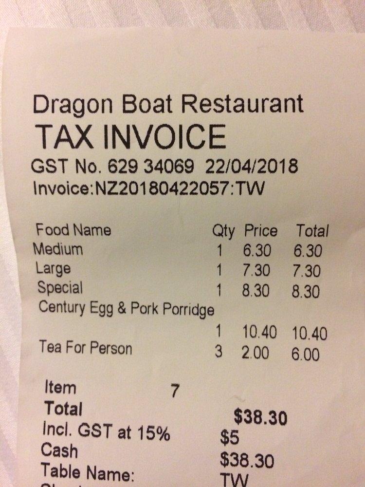 Menu at Dragon Boat Restaurant, Auckland