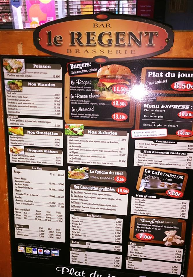 Menu at Le Régent pub & bar, Dieppe