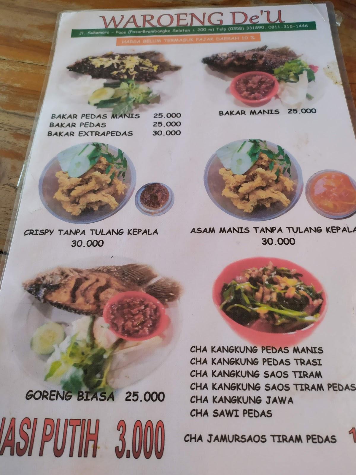 Menu at Resto De'U restaurant, Nganjuk
