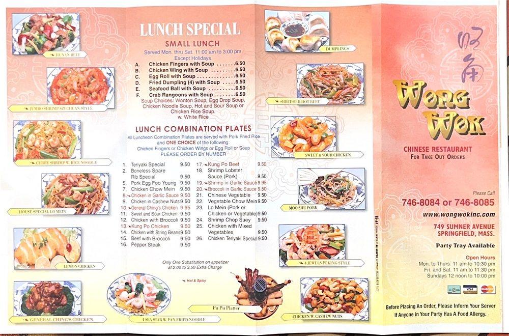 Menu at Wong Wok Restaurant, Springfield, 749 Sumner Ave