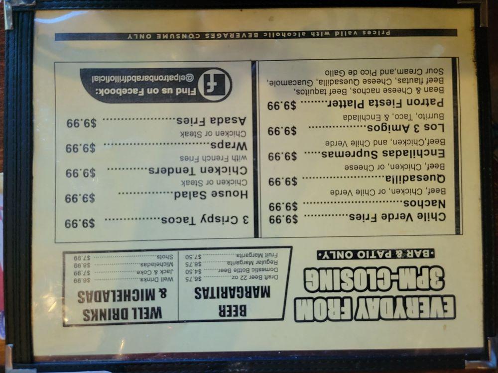Menu at El Patron Bar and Grill, Bakersfield, Panama Ln
