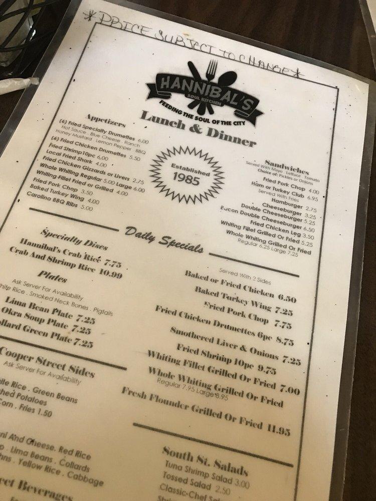 Menu at Hannibal's Kitchen BBQ, Charleston