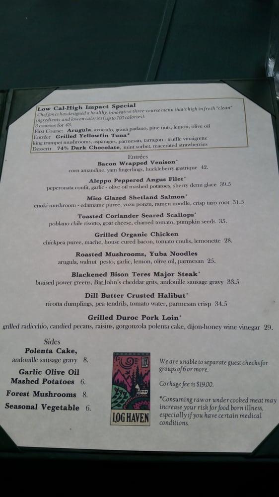Menu at Log Haven restaurant, Salt Lake City, Mill Creek Canyon Rd