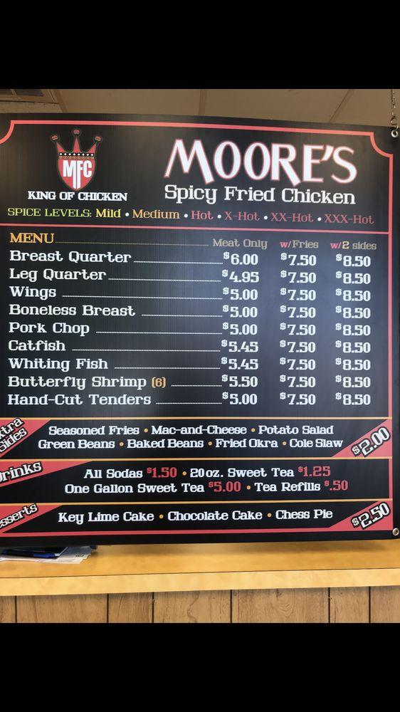 Menu at Moore's Spicy Fried Chicken restaurant, Hendersonville