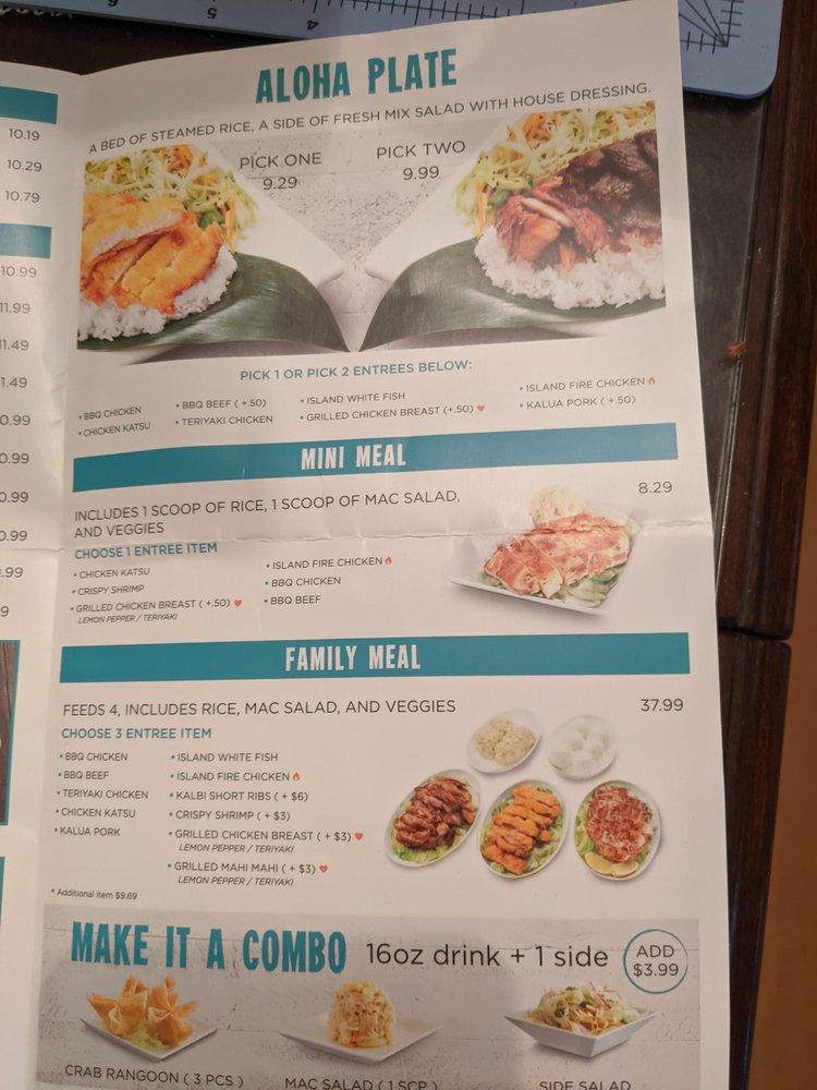 Menu at Ono Hawaiian BBQ, Hemet